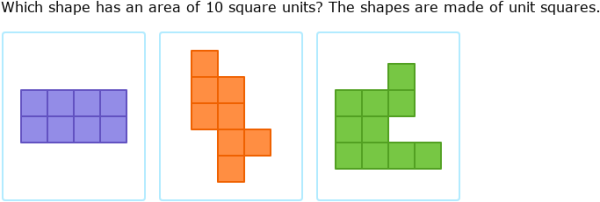 IXL - Select figures with a given area (Grade 3 maths practice)