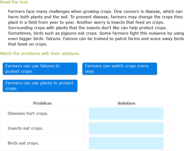 IXL - Match problems with their solutions (Grade 4 English practice)