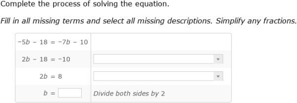 IXL - Solve equations: complete the solution (Grade 10 maths practice)