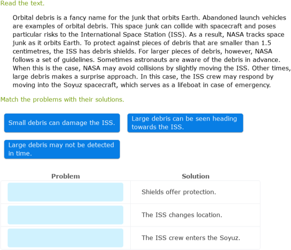 IXL - Match problems with their solutions (Grade 7 English practice)