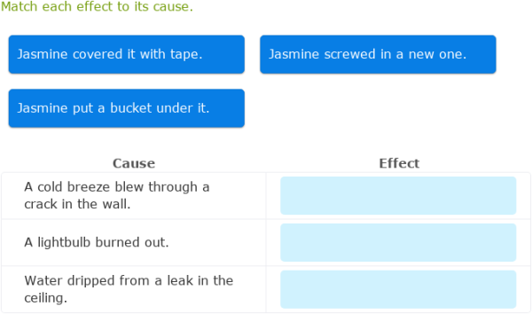 IXL - Match causes with effects (Grade 3 English practice)