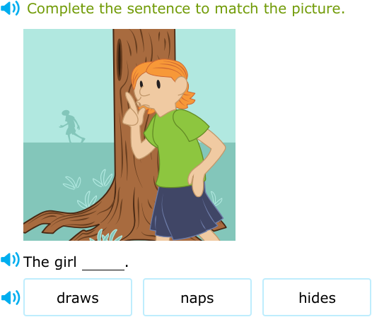 IXL - Complete the sentence with an action verb to match the picture ...