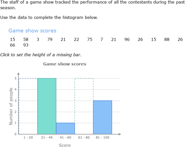 IXL - Create histograms (Grade 6 maths practice)