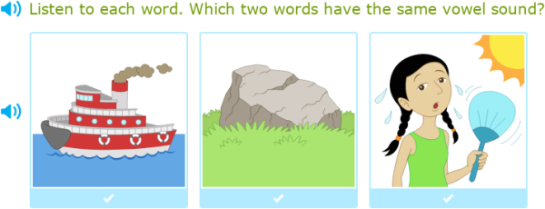 IXL - Which two words have the same vowel sound? (Grade 1 English practice)