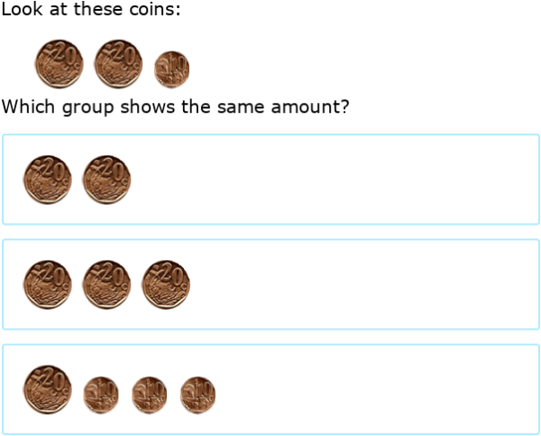IXL - Equivalent groups of coins (Reception maths practice)