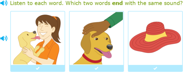 IXL - Which two words end with the same sound? (Preschool English practice)