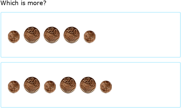 IXL - Compare two groups of coins (Reception maths practice)