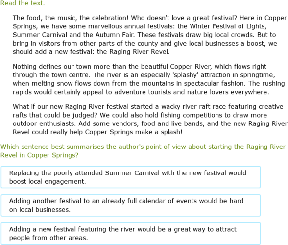 IXL - Determine the author's point of view (Grade 6 English practice)