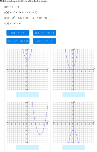 IXL - Match quadratic functions and graphs (Grade 11 maths practice)