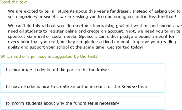 IXL - Identify the author's purpose (Grade 6 English practice)