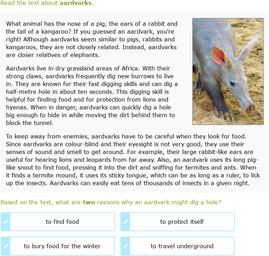 IXL - Read about animals (Grade 4 English practice)