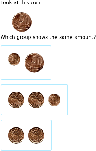 IXL - Equivalent amounts of money - up to R1 (Grade 2 maths practice)