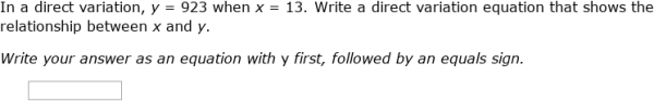 IXL - Write direct variation equations (Grade 9 maths practice)