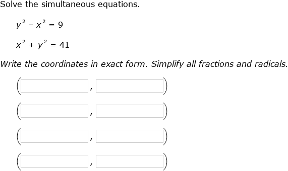 Ixl Solve Nonlinear Simultaneous Equations Grade 11 Maths Practice