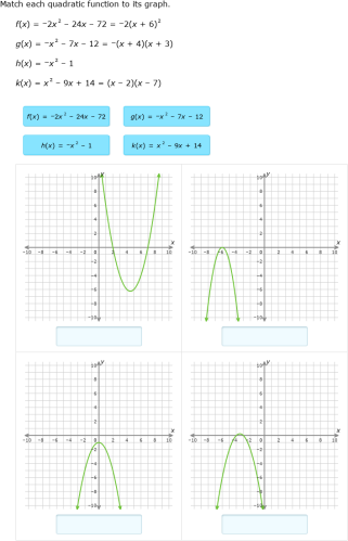 IXL - Match quadratic functions and graphs (Grade 12 maths practice)