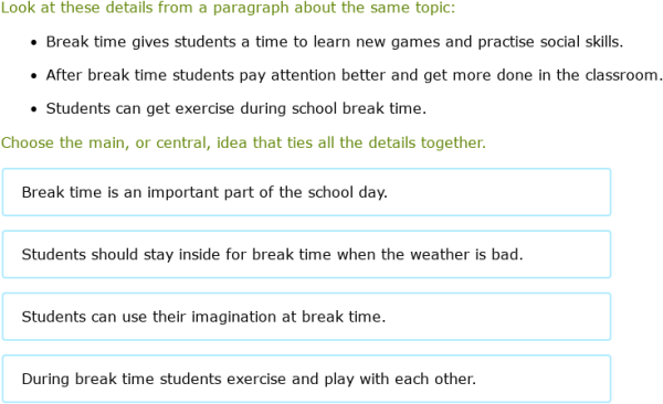IXL - Use key details to determine the main idea (Grade 4 English practice)