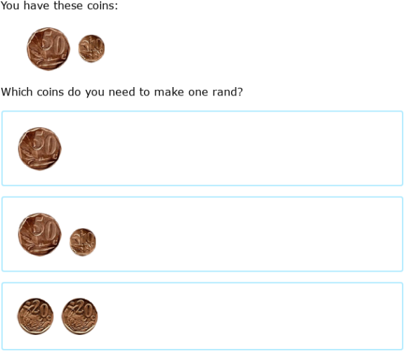 IXL - How much more to make one rand? (Grade 2 maths practice)
