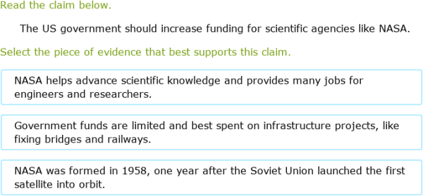 IXL - Choose evidence to support a claim (Grade 8 English practice)