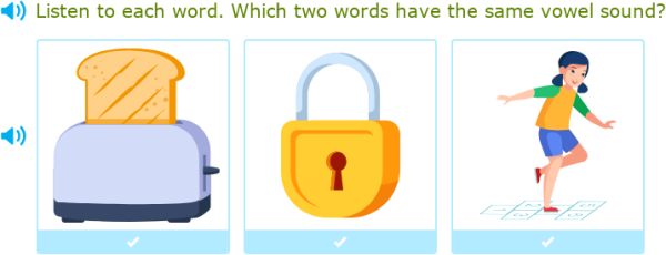 IXL - Which two words have the same vowel sound? (Grade 1 English practice)