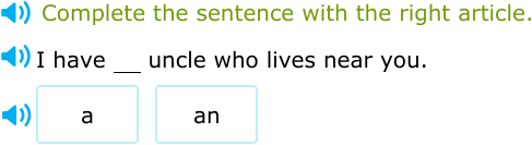 IXL - Use the correct article: a or an (Grade 1 English practice)