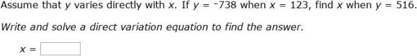 IXL - Write and solve direct variation equations (Grade 9 maths practice)
