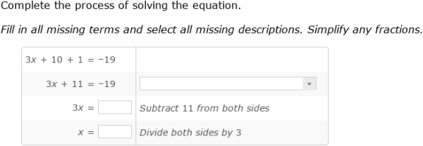 IXL - Solve equations: complete the solution (Grade 8 maths practice)