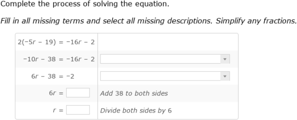 IXL - Solve equations: complete the solution (Grade 9 maths practice)