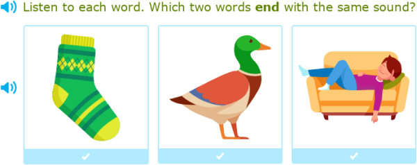 IXL - Which two words end with the same sound? (Preschool English practice)