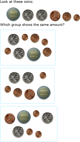 IXL - Equivalent groups of coins (Grade 1 maths practice)